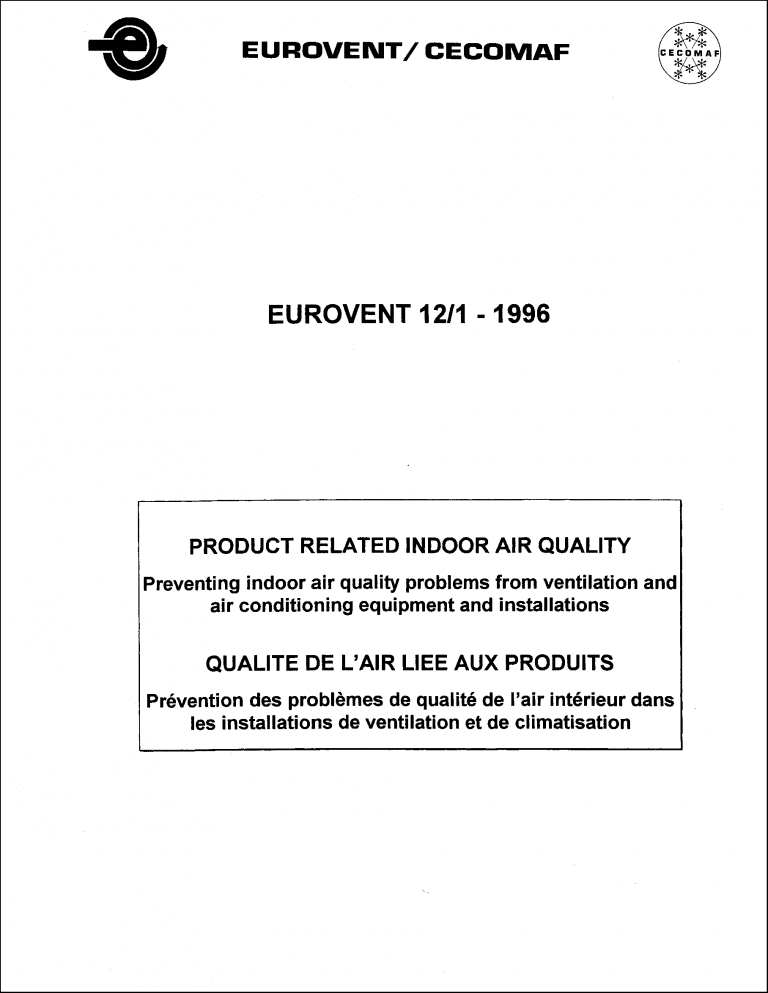 Eurovent 12/1: Qualité de l'air liée aux produits - Eurovent