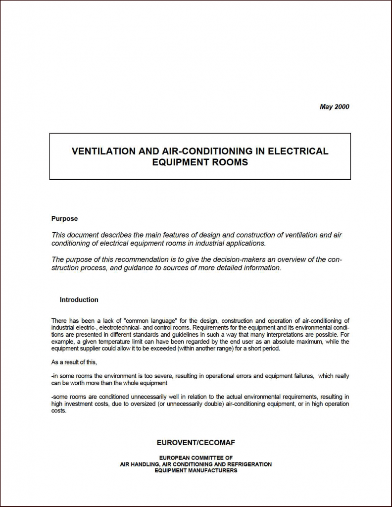 Eurovent 6/12: Ventilation and air-conditioning in electrical equipment rooms - Eurovent