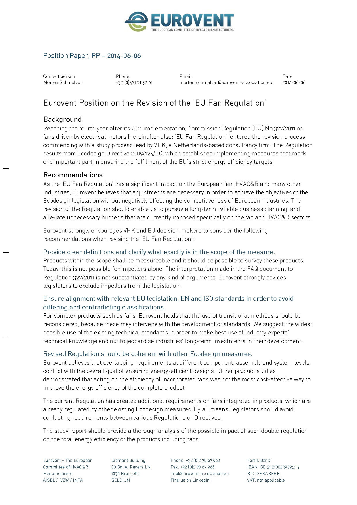 Eurovent Position on the EU Fan Regulation - Eurovent
