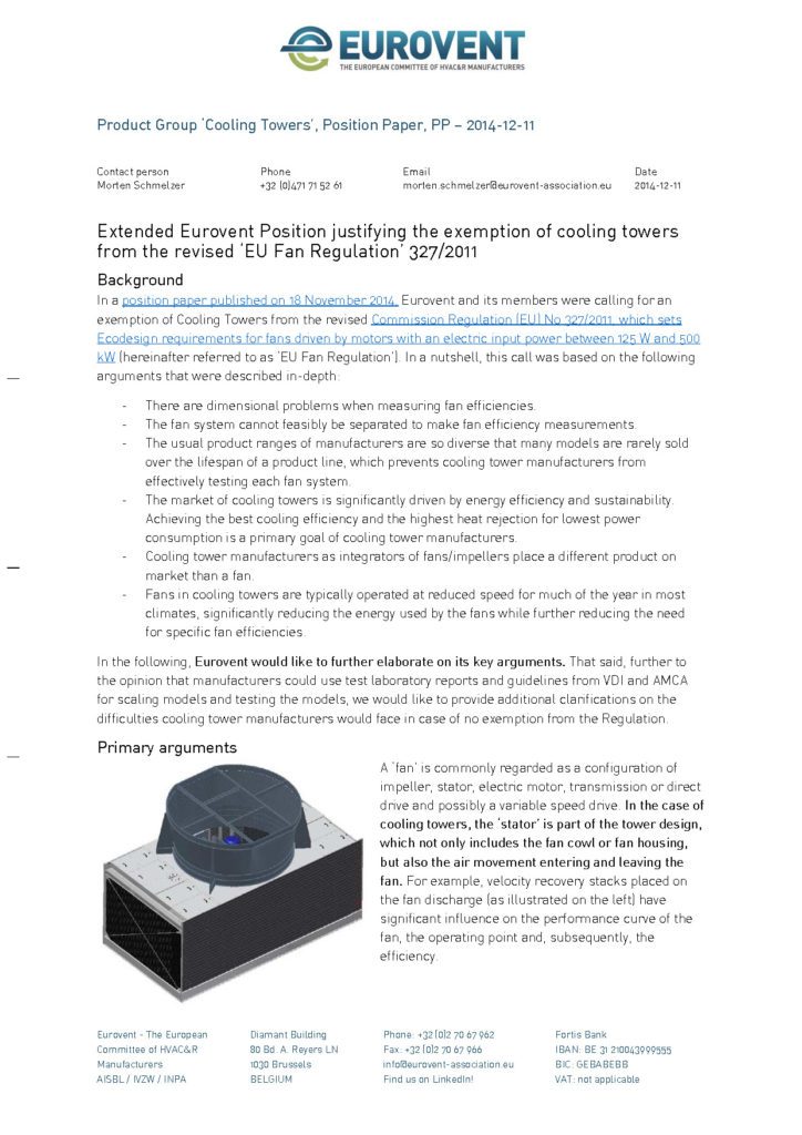 Extended Eurovent Position on cooling towers and the EU Fan Regulation ...