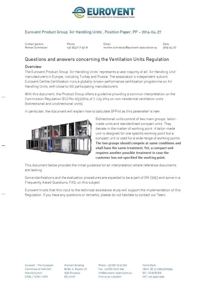 Eurovent – Questions and answers concerning the Ventilation Units Regulation - Eurovent