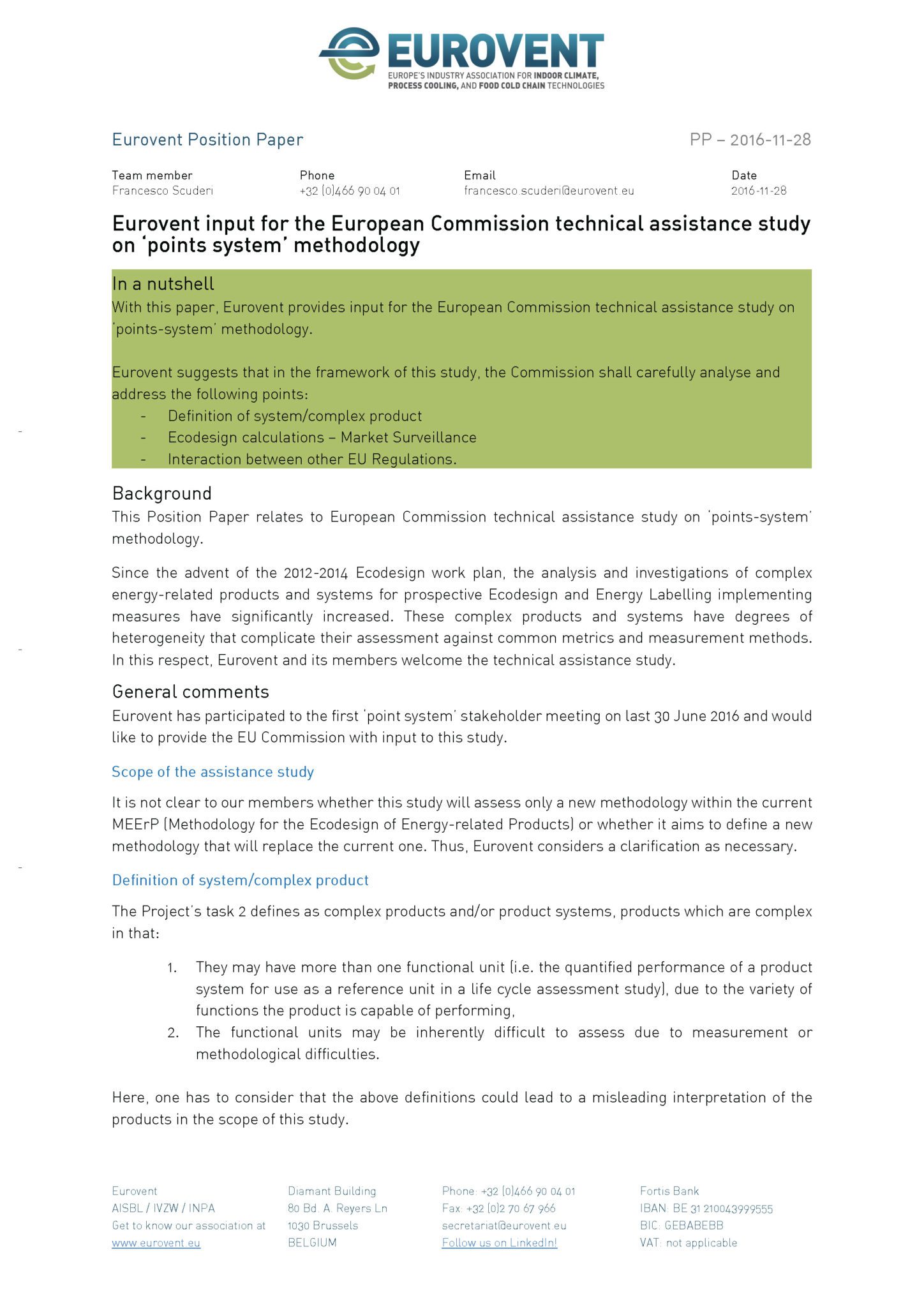 Eurovent input for the EC technical assistance study on ‘points system ...