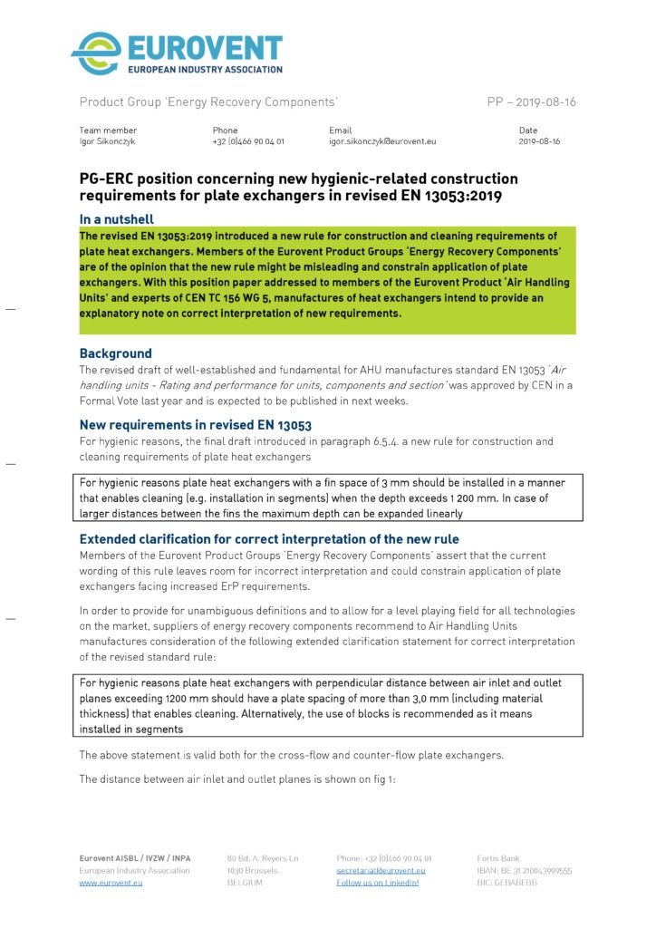 Eurovent Position Paper on new hygienic requirements for PHE in EN 13053 - Eurovent