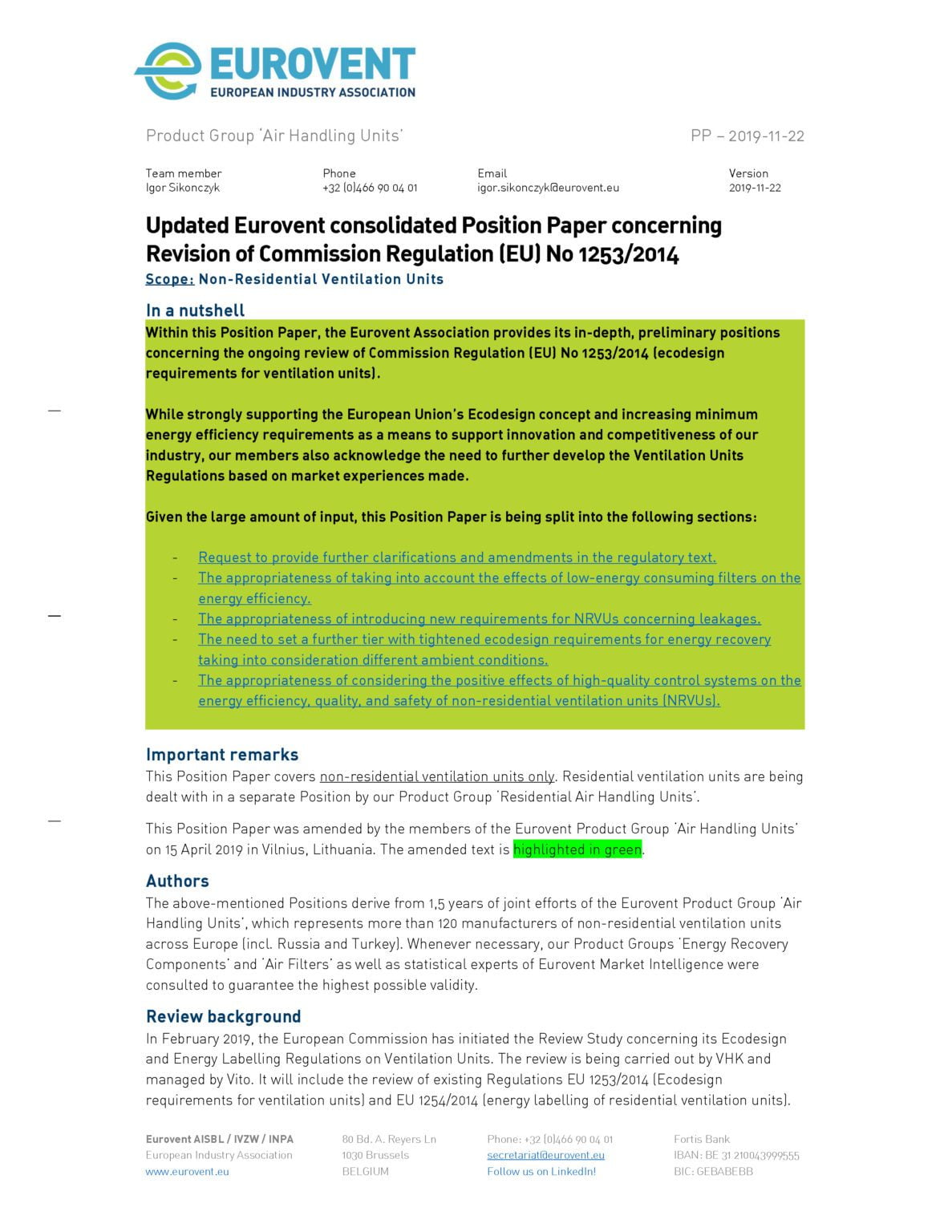 Eurovent Eurovent Position Paper NRVU – Revision of EU VU Regulation – V3 - Eurovent