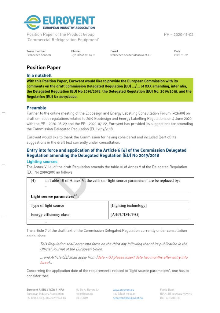 Eurovent Position on omnibus amendment - Eurovent