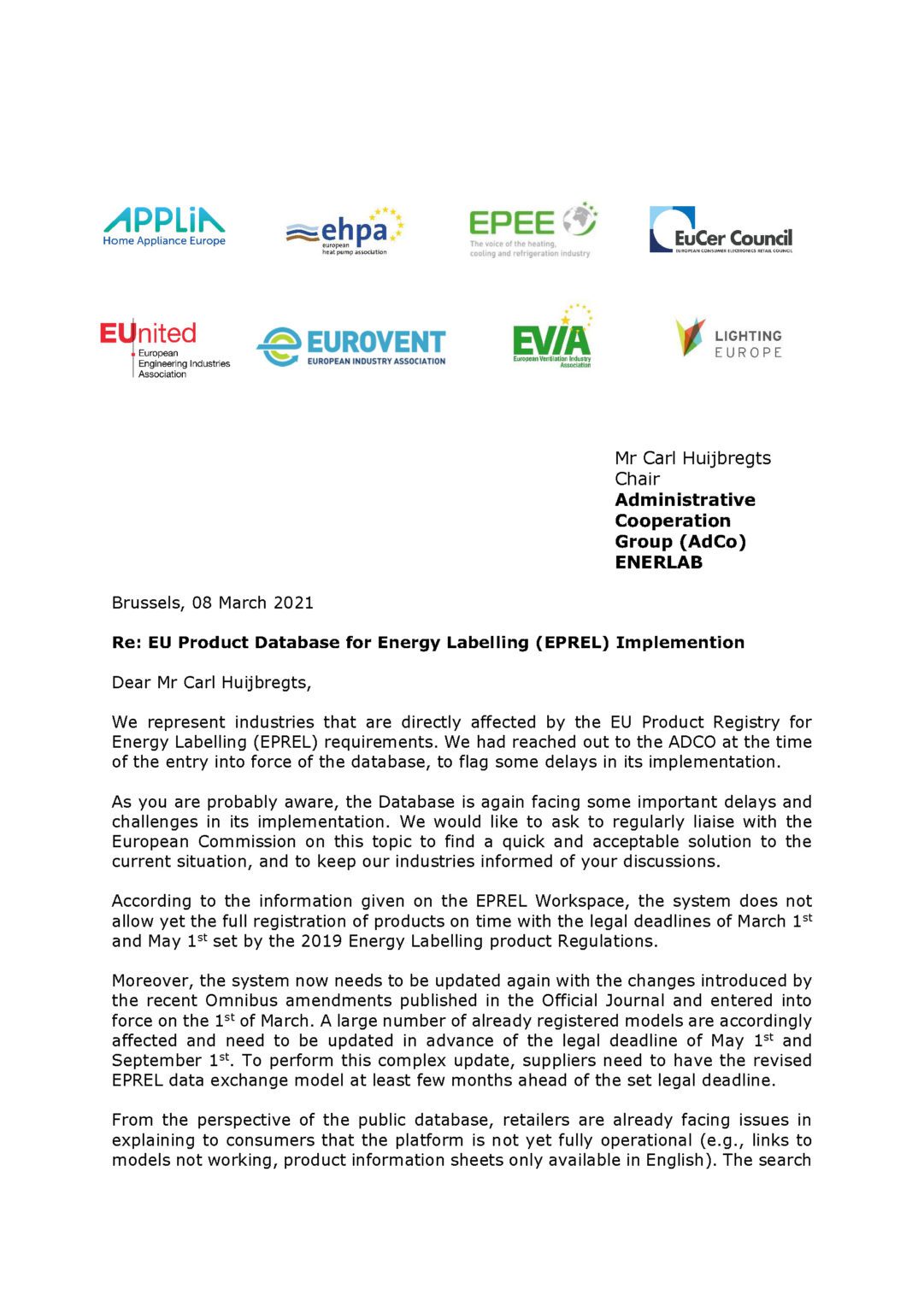 Joint Industry Statement on EPREL Implementation - Eurovent