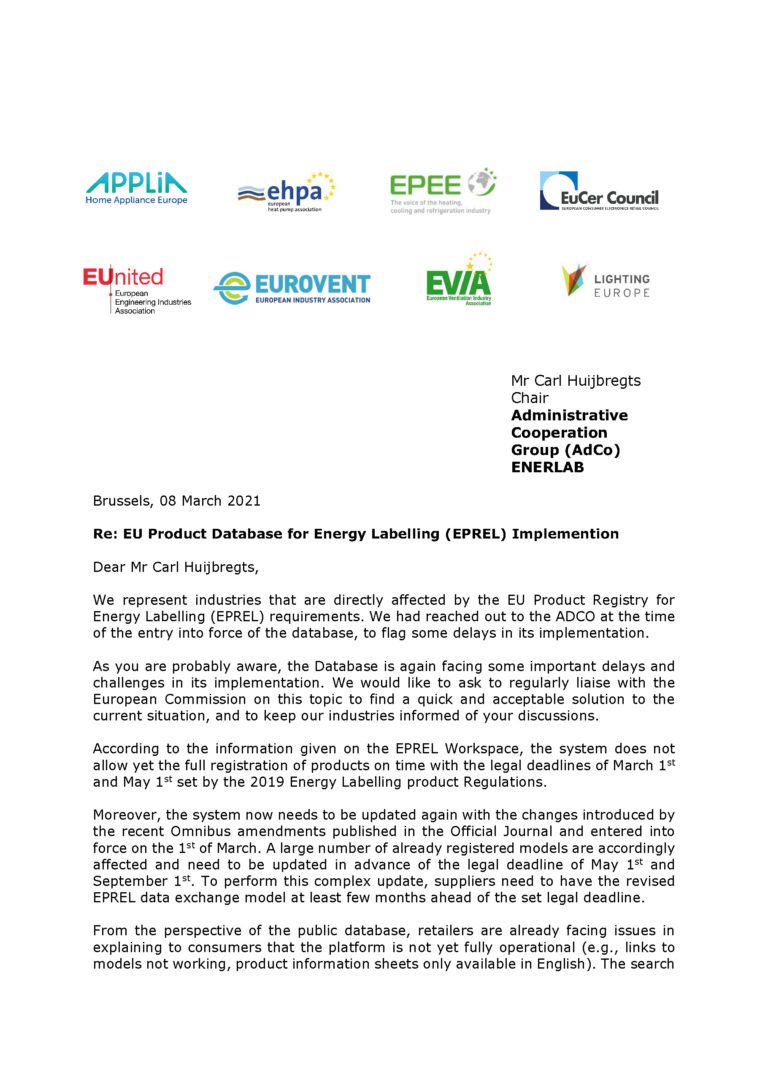 Joint Industry Statement on EPREL Implementation - Eurovent