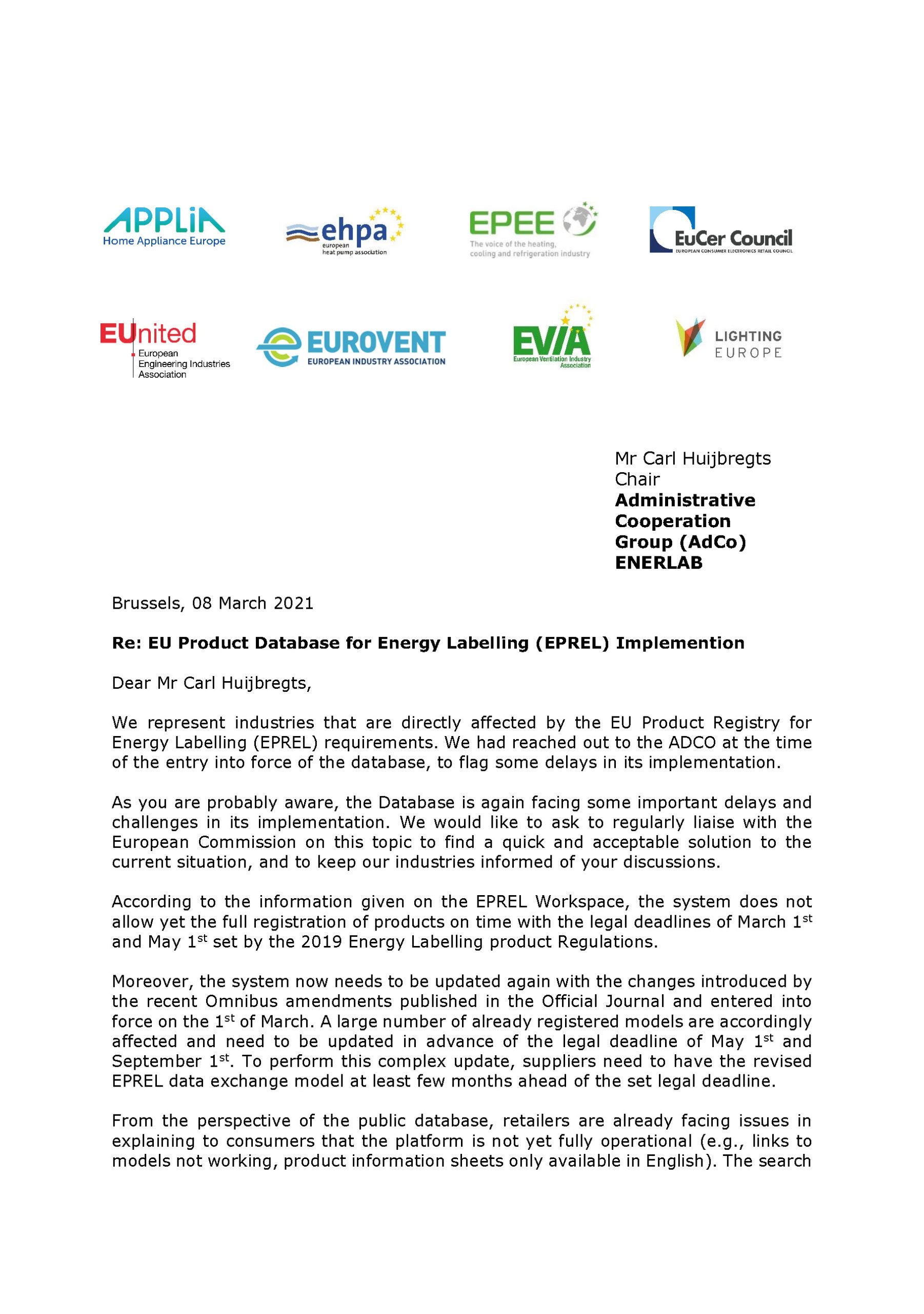 Joint Industry Statement on EPREL Implementation - Eurovent