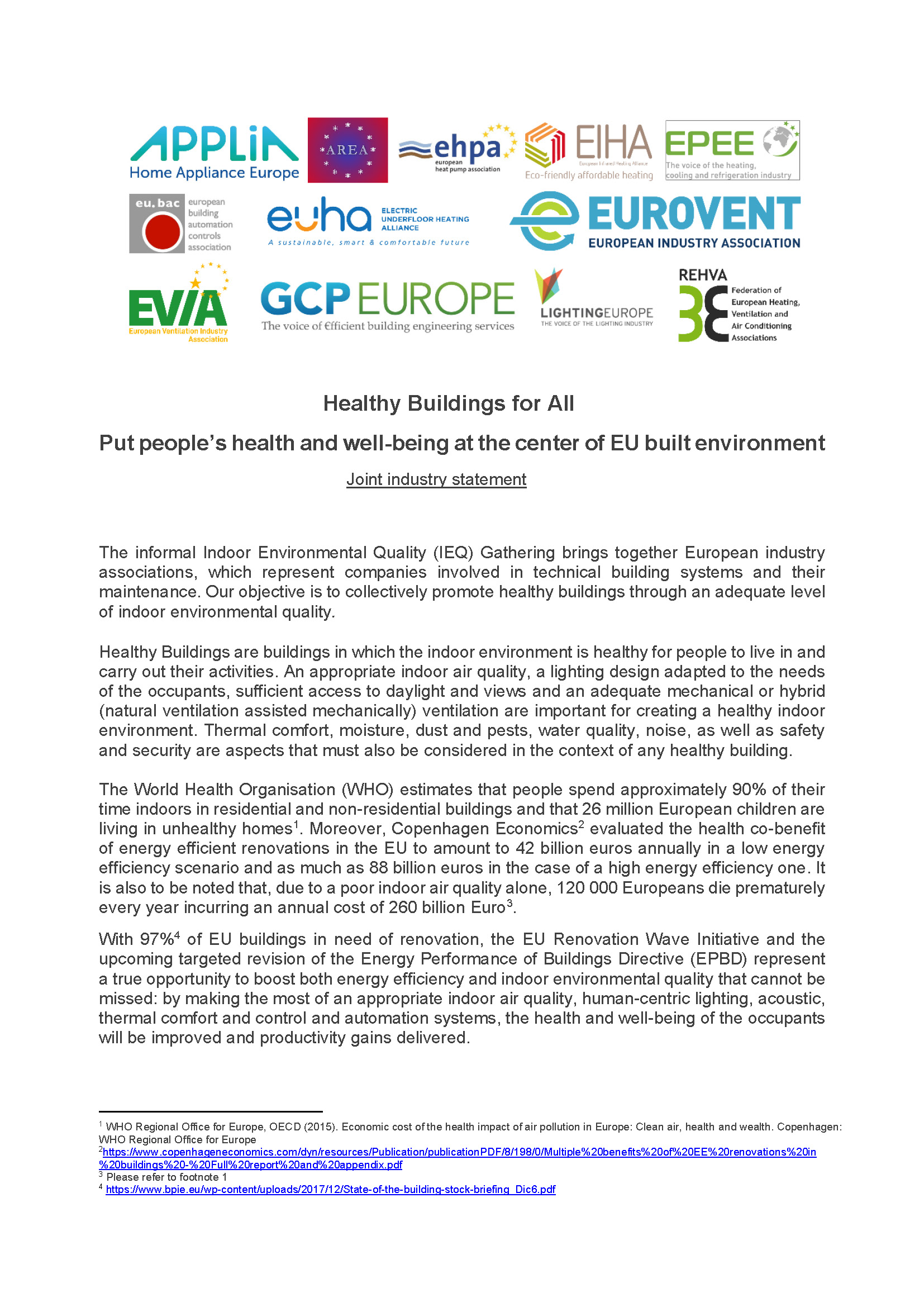 IEQ Gathering Joint Statement – Healthy Buildings for All - Eurovent