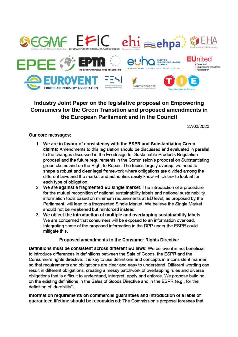 Joint industry paper on empowering consumers for green transition ...