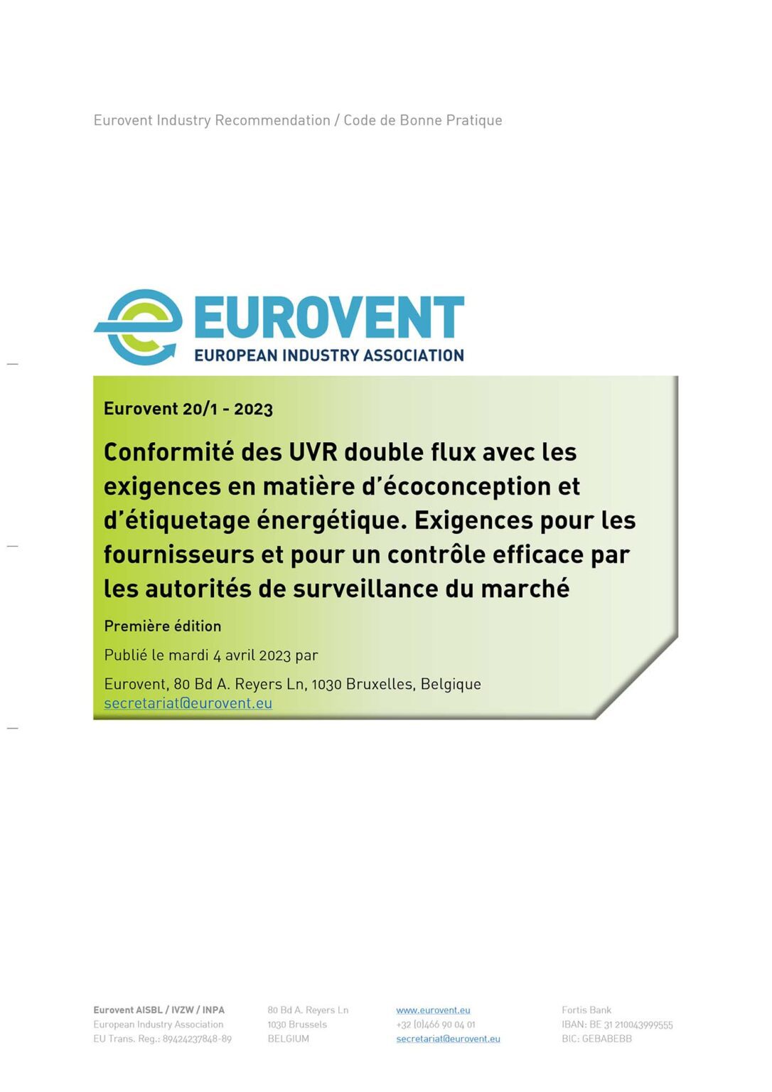 Eurovent 20/1 – 2023: Recommandations pour une surveillance efficace du ...