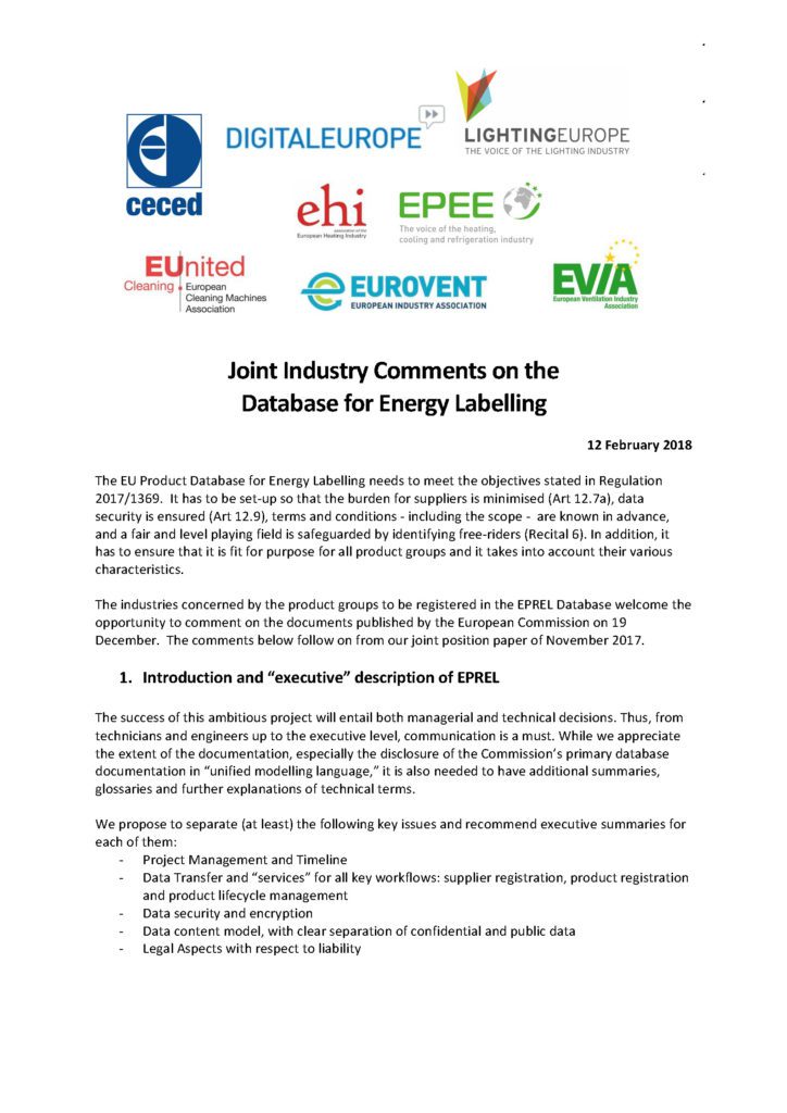 Joint Industry Position Paper EPREL - Eurovent