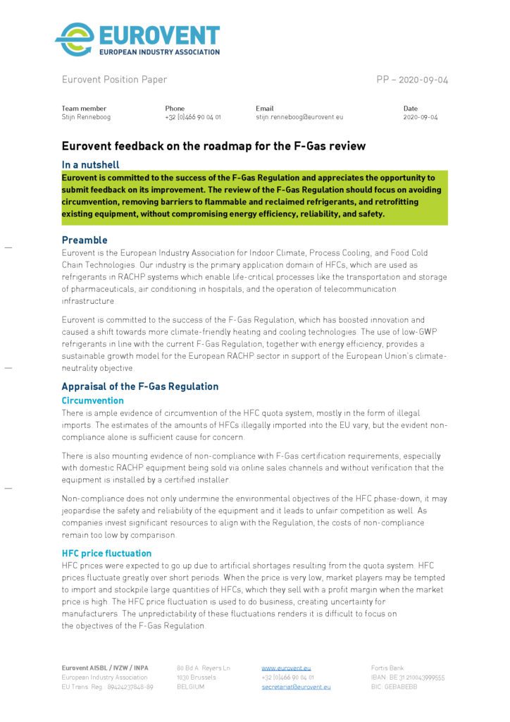 Eurovent feedback on the roadmap for the F-Gas review - Eurovent