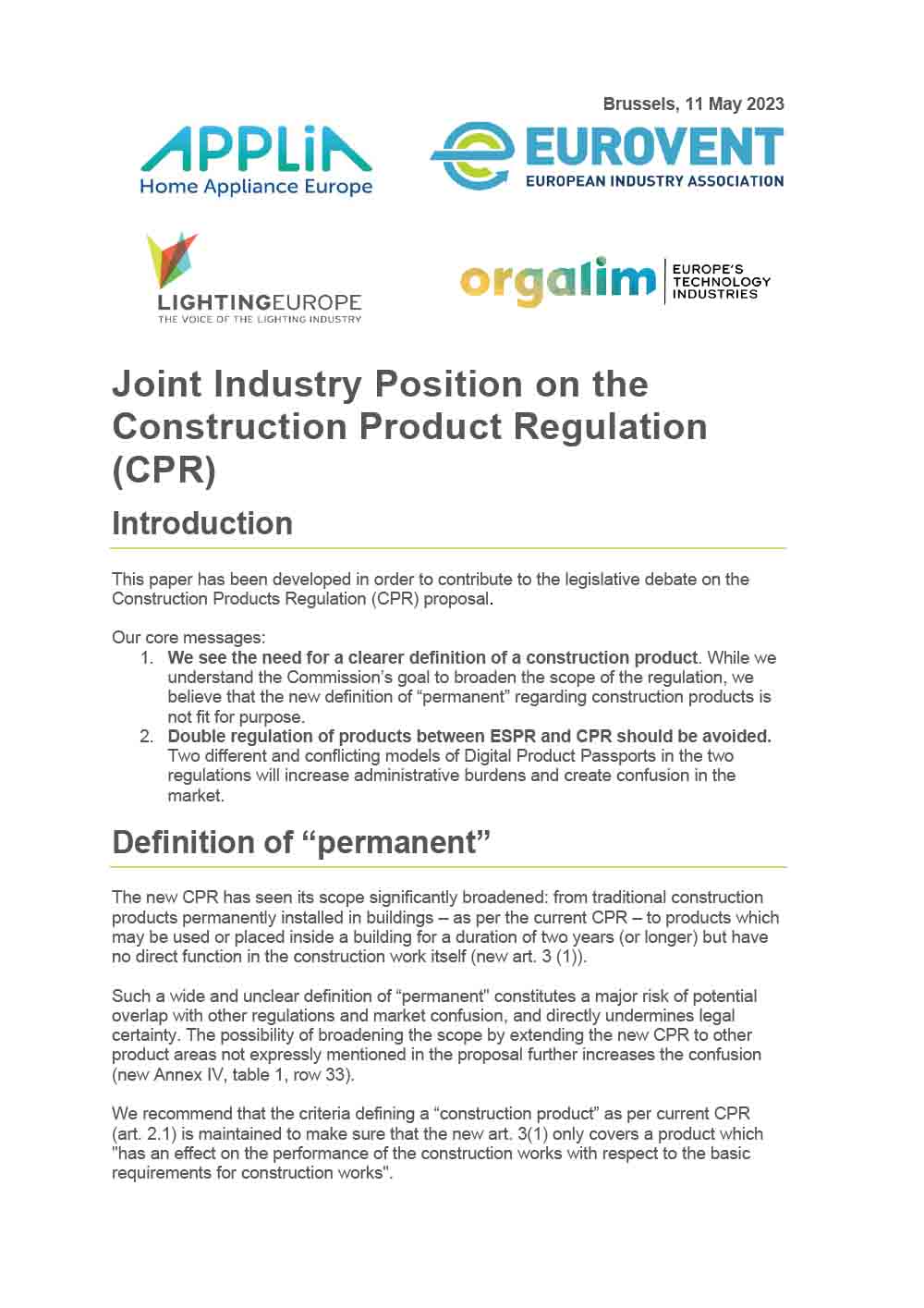 CPR joint statement - Eurovent